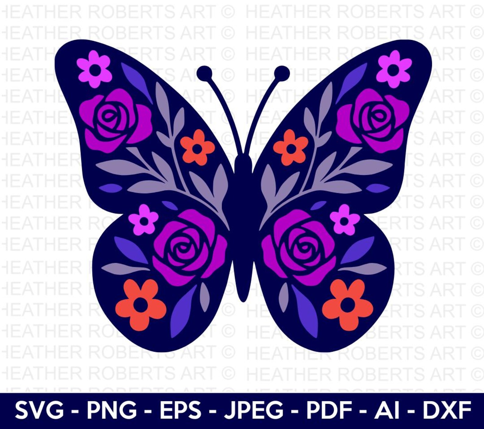Floral Butterfly SVG: Spring Clipart, Wedding Silhouette (digital Files ...