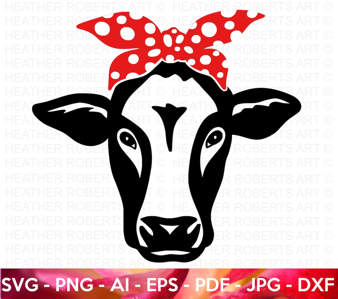 Cow With Red Bow Svg, Red Bandana SVG, Polka Dots Bandana Svg, Cow Face ...
