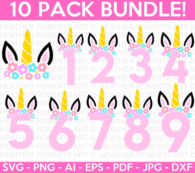Unicorn Numbers SVG Bundle, Unicorn SVG, Birthday SVG, Birthday Girl ...