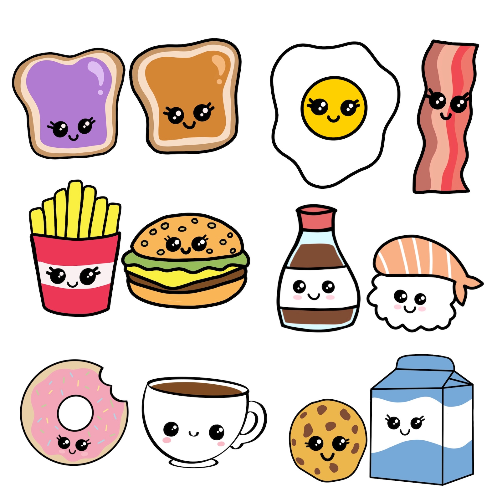 Perfect Match Kawaii Clipart Set PNG Cute Food Clip Art - Etsy