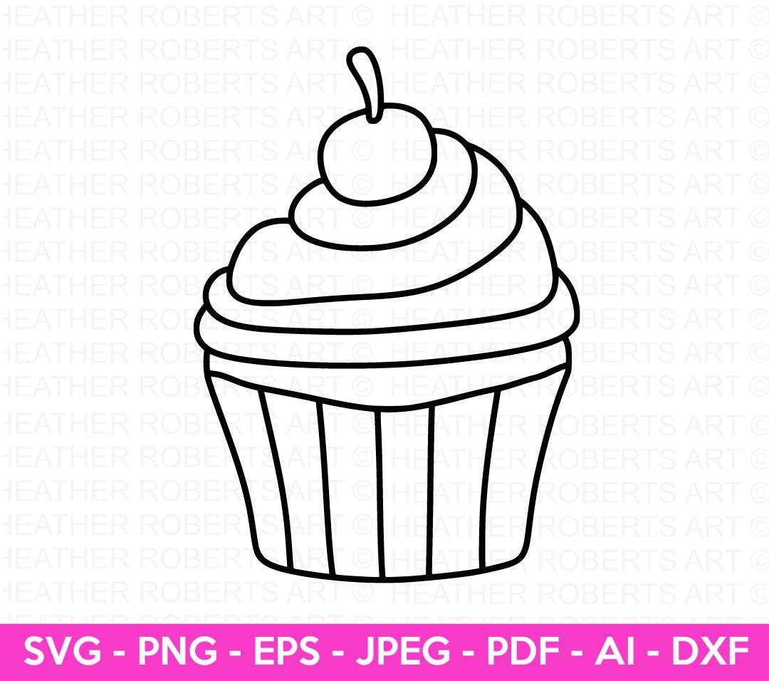 Cupcake Outline SVG, Cute Cupcake SVG, Birthday Party Decor Svg ...