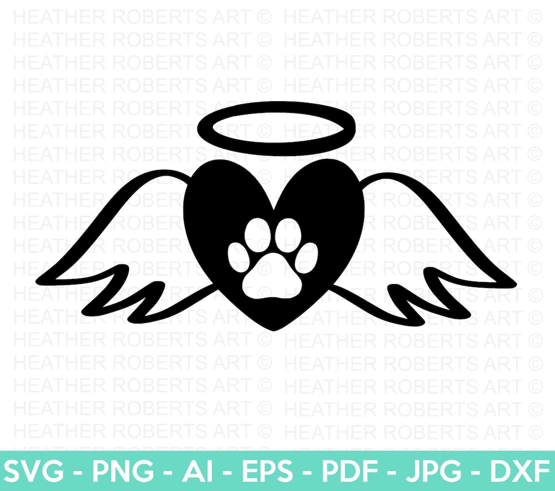 Dog Angel Wings SVG: Paw Print Halo, Pet Memorial (digital Files) - Etsy