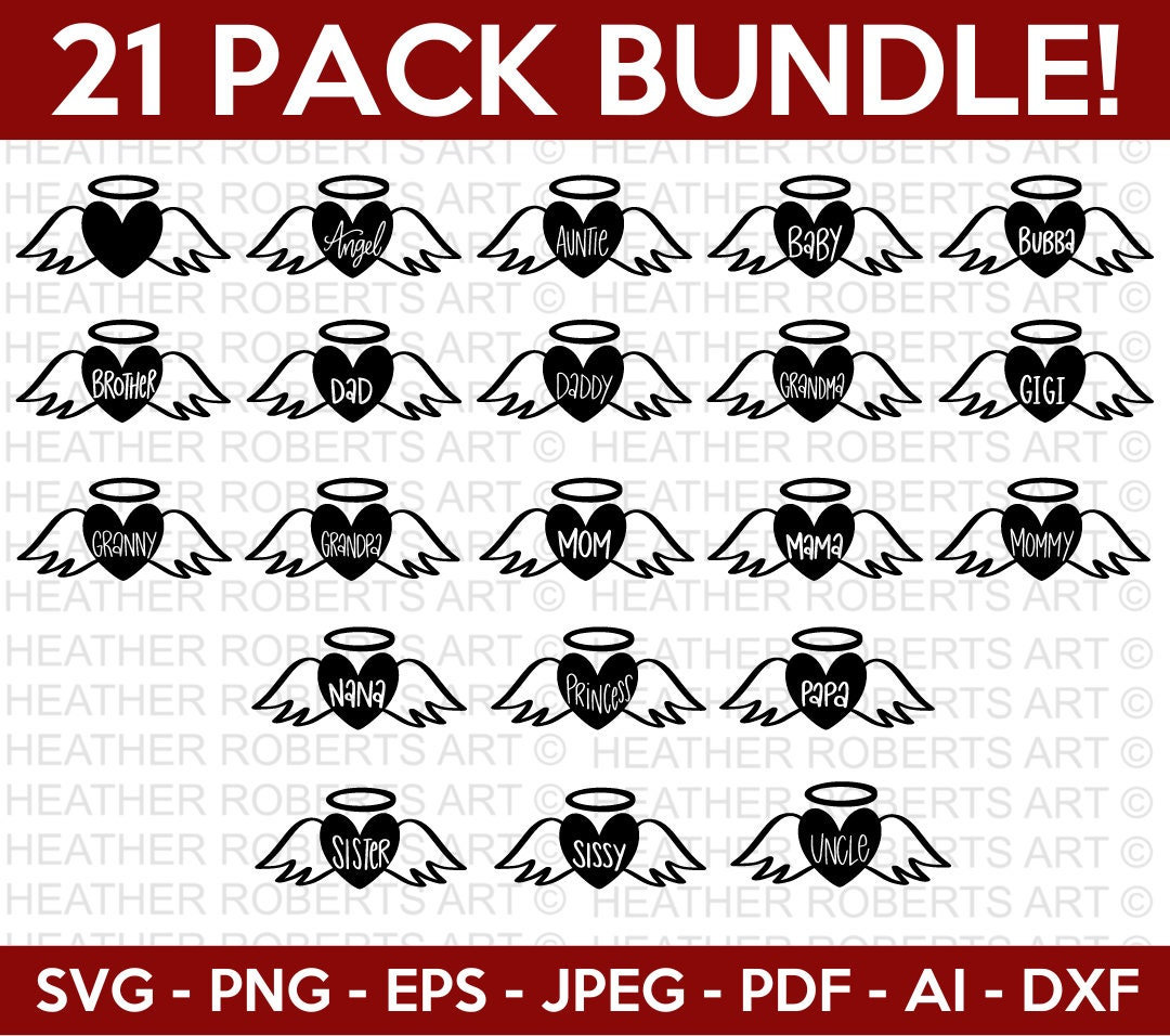 Heart Halo Svg Bundle Angel Wings Svg Heart Svg Memory Svg - Etsy