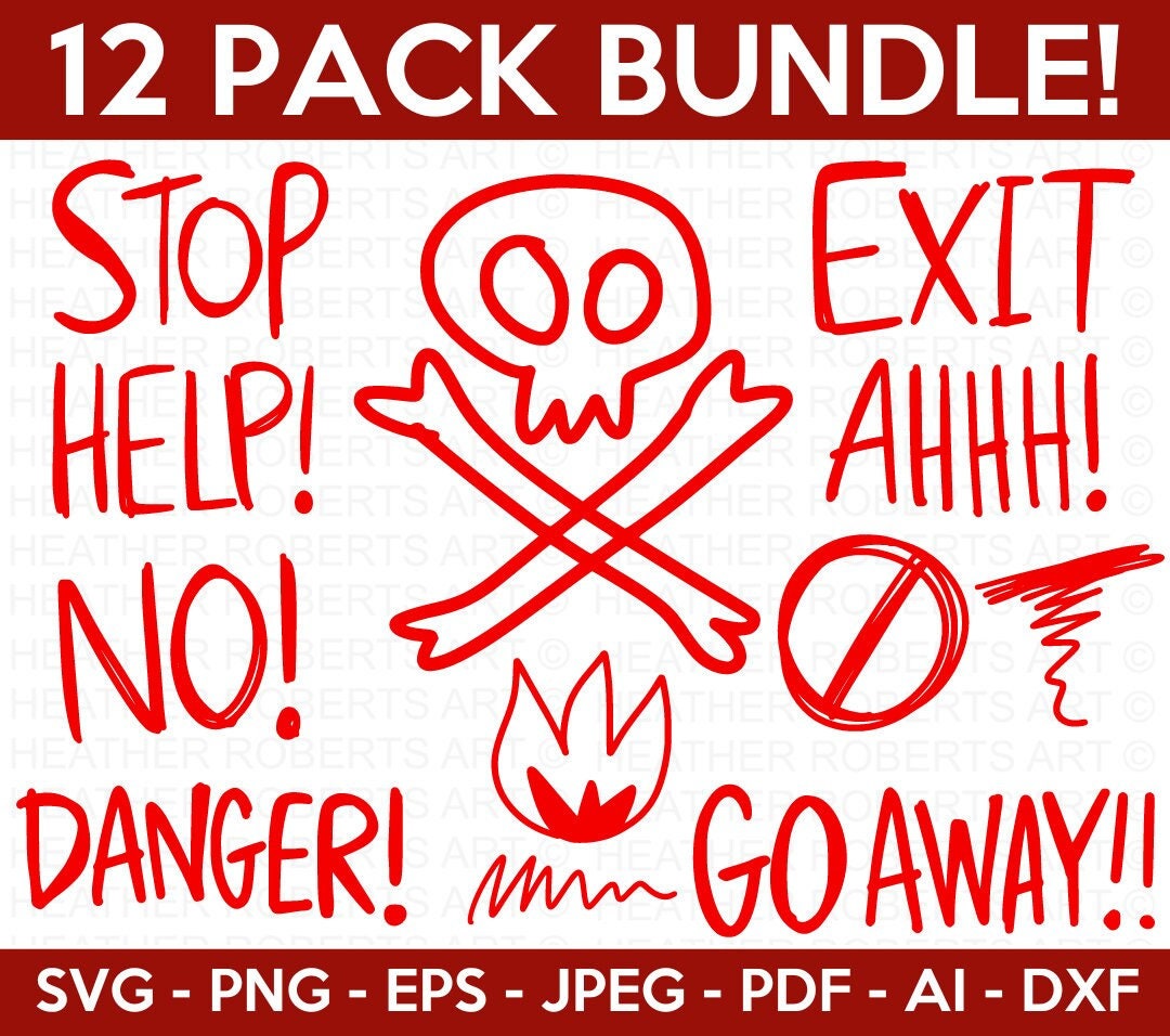 Doodle SVG Bundle, Stop SVG, Help Svg, Skull Svg, Bones Svg, Danger ...