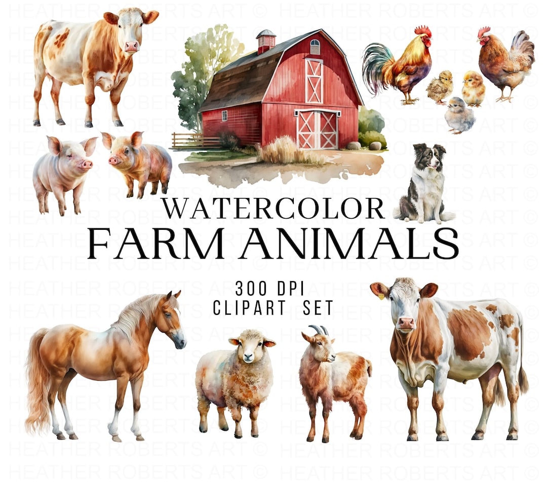 Farm Animals Watercolor Clipart, Cute Farm Animals Clip Art, Farm ...