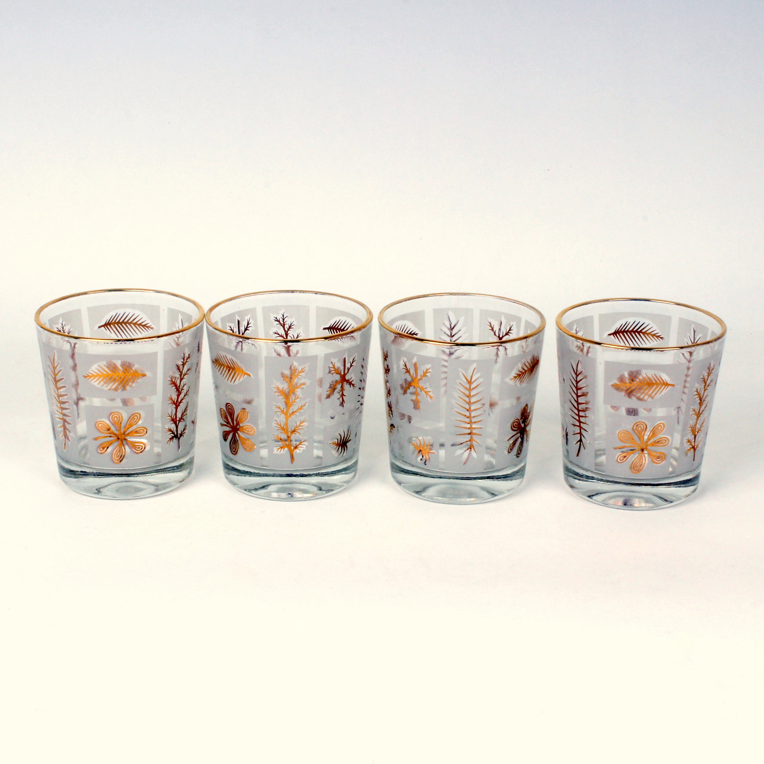 4 Libbey Frosted W/gold Graphics Rocks Glasses - Etsy
