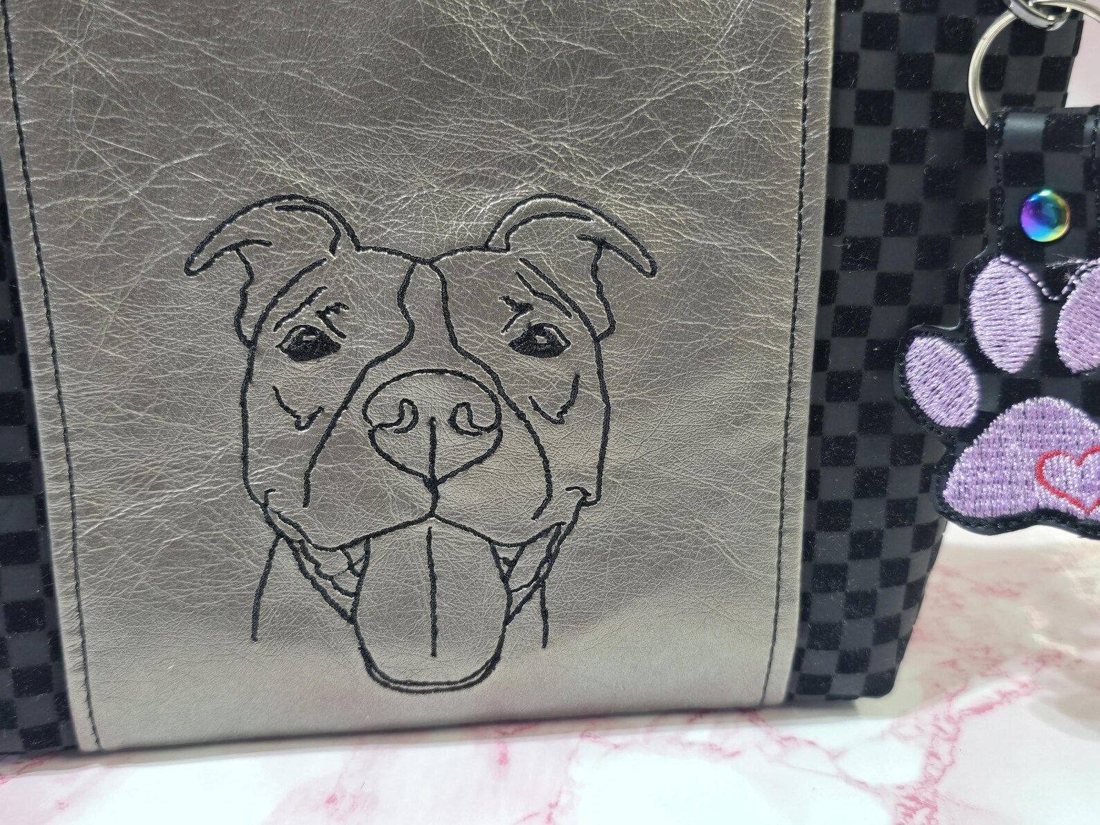 Handmade Makeup Bag, Cosmetic Bag, Pitbull Dog Embroidery, Faux Leather ...