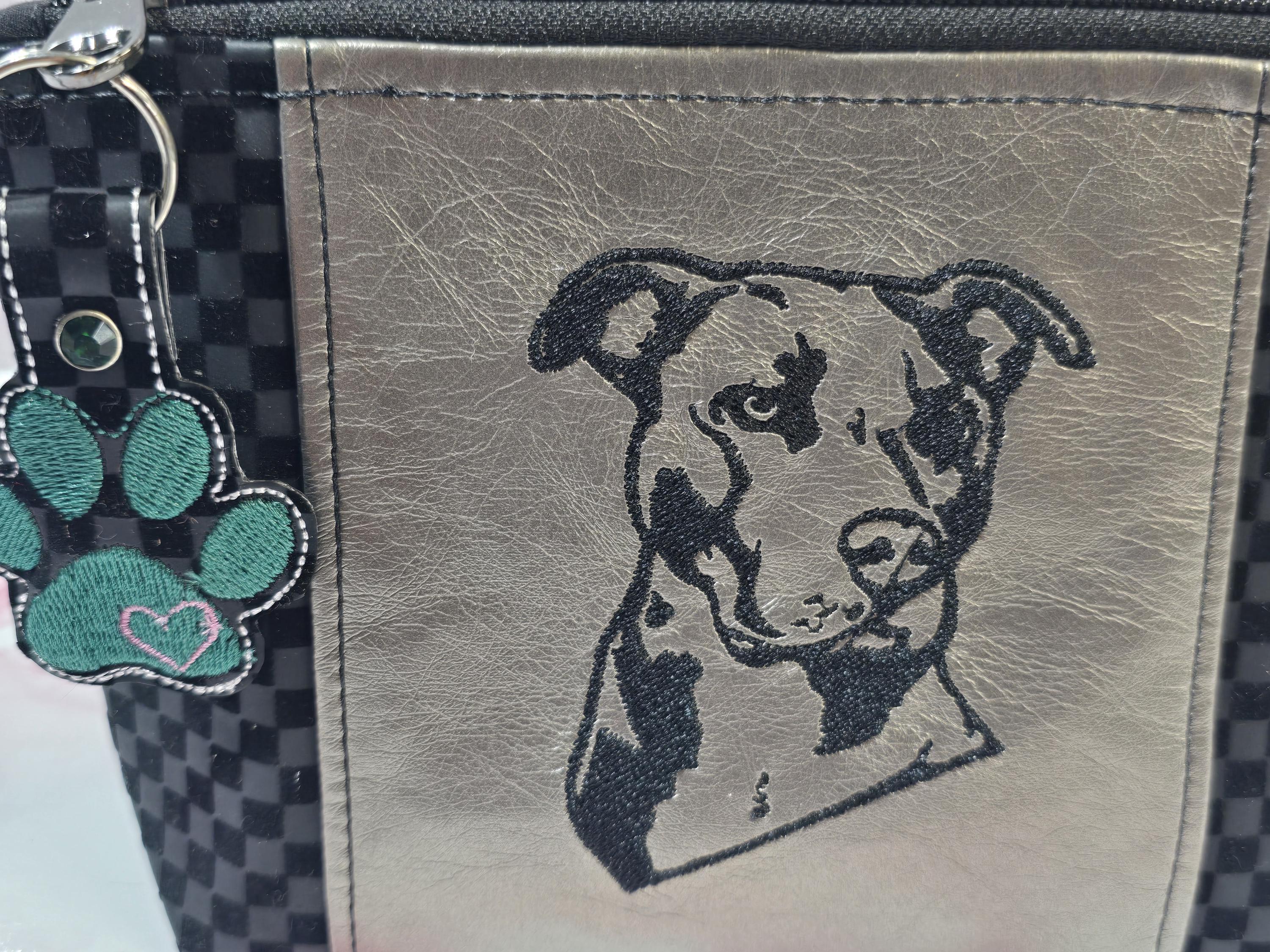 Handmade Makeup Bag, Cosmetic Bag, Pitbull Dog Embroidery, Faux Leather ...