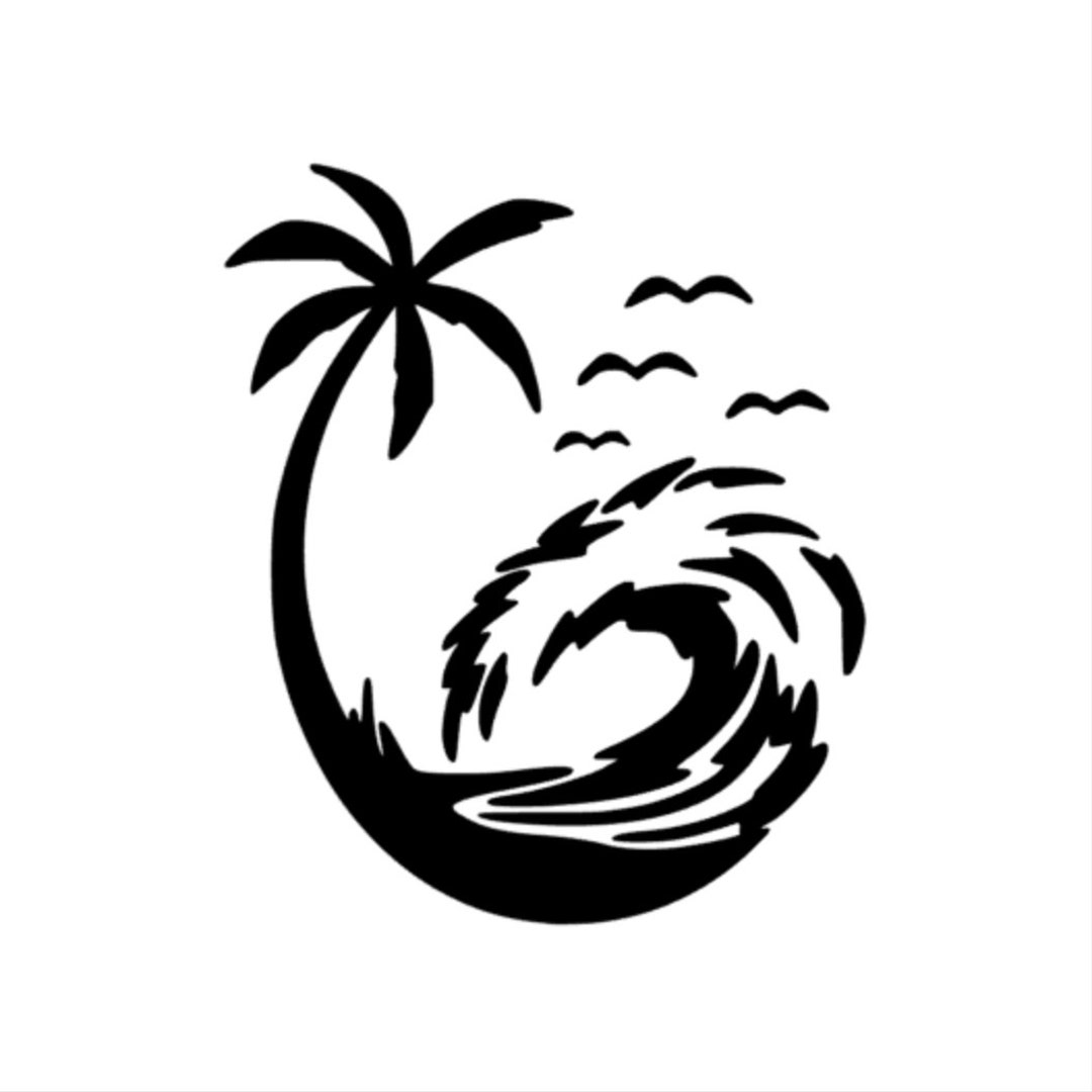 Palm Trees With Wave - Vinyl Decal - Custom Sizes and Several Colors ...