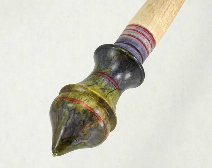 Short Brass Tipped Russian Support Spindle, Dyed Spalted Maple ...