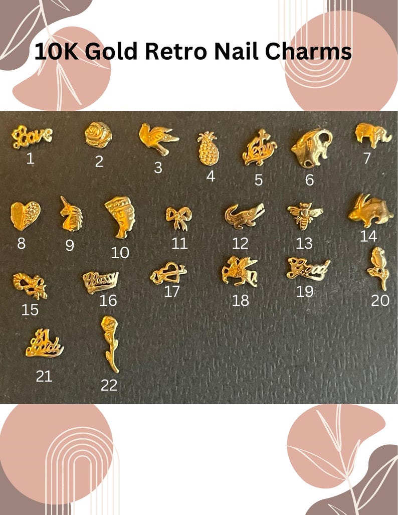 10k Retro Gold Nail Charms - Etsy