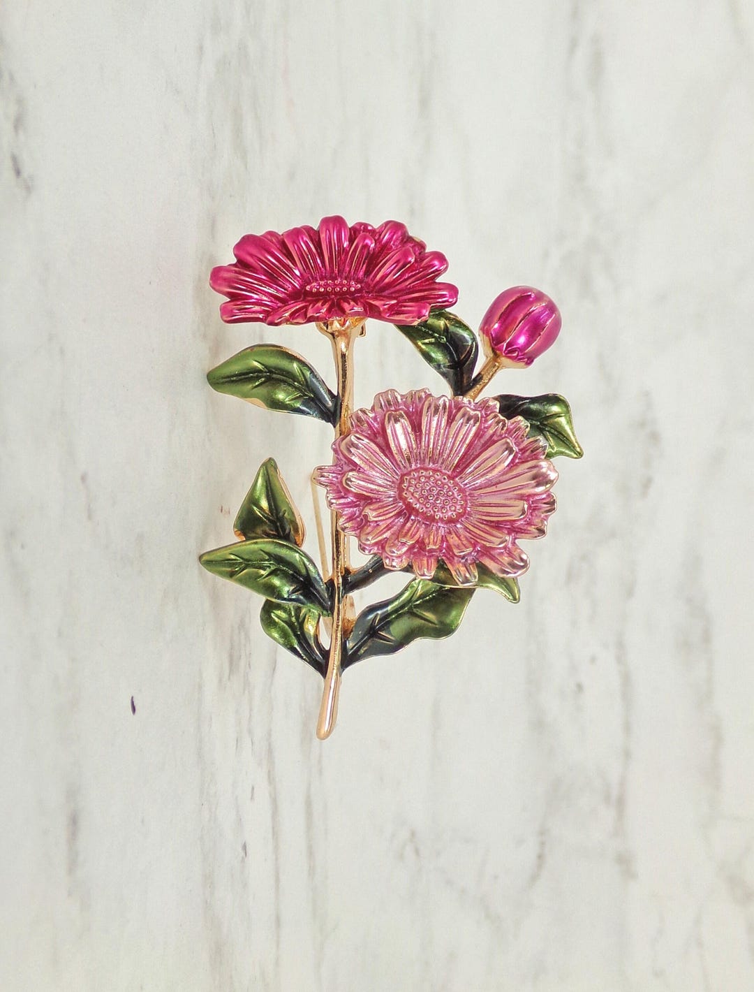 Pink Flower Brooch Pin With Light and Dark Enamel Colorful Flowers ...