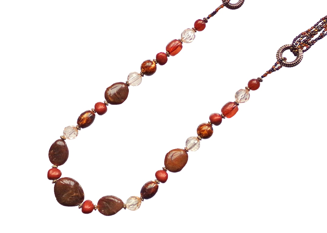 Long Brown Beaded Necklace Designed With a Mix of Brown Acylic Bead ...