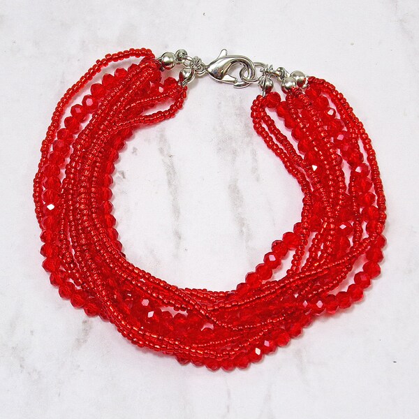 Red Beaded Bracelet - Etsy