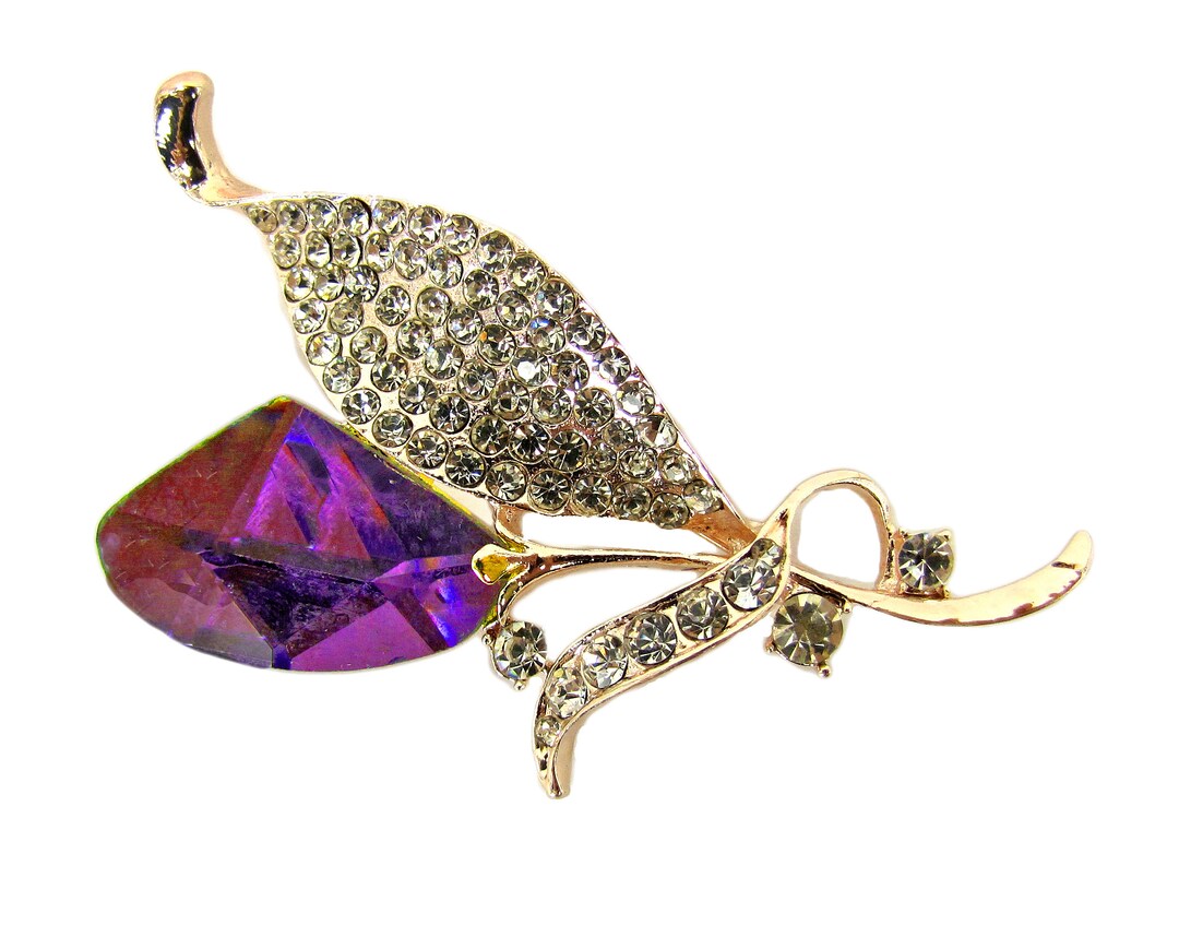 Purple Crystal Flower Pin Brooch With Purple Marquise Crystals and All ...
