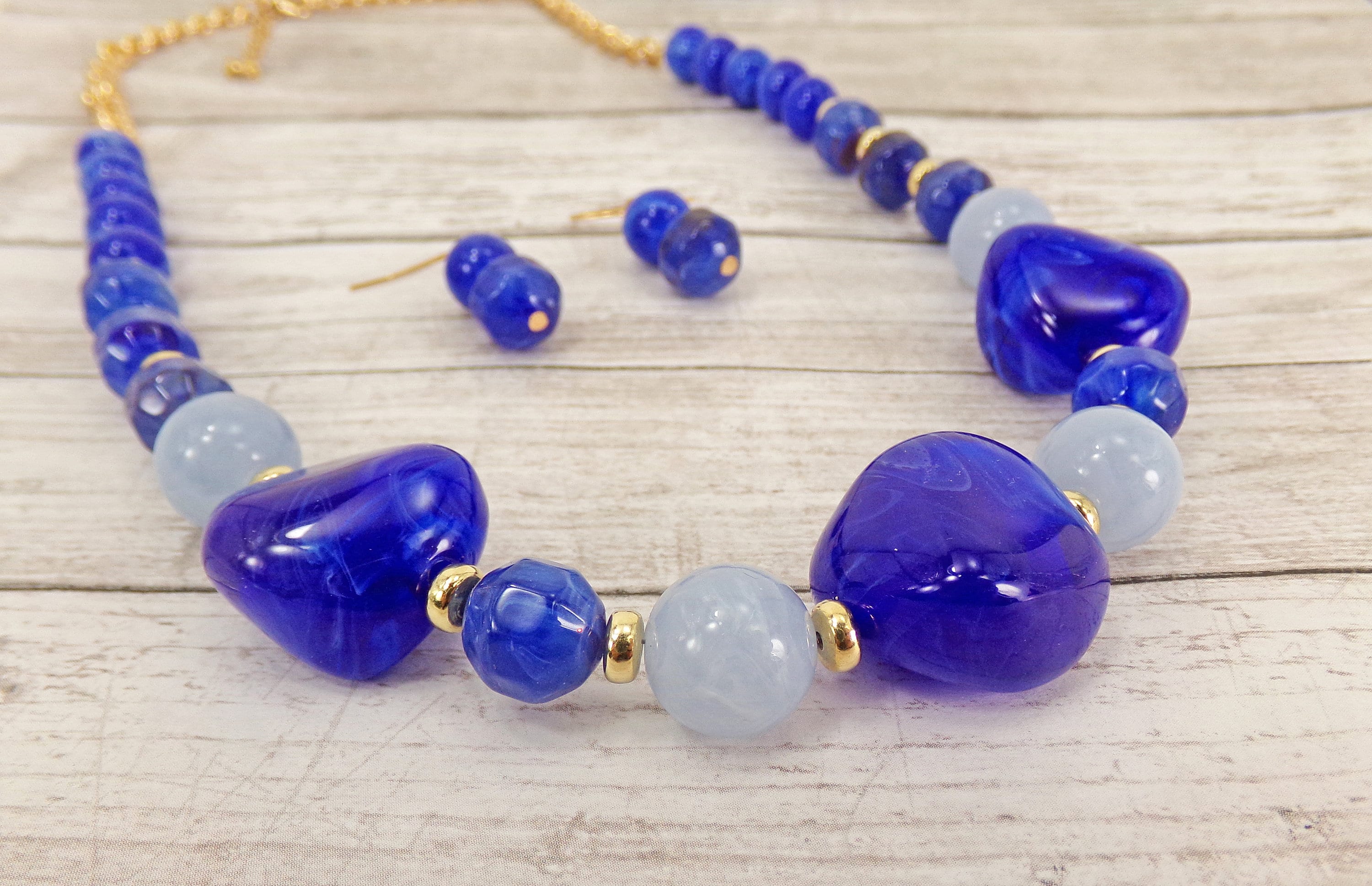 Blue Beaded Fashion Necklace and Earring Set Designed With a Mix of ...