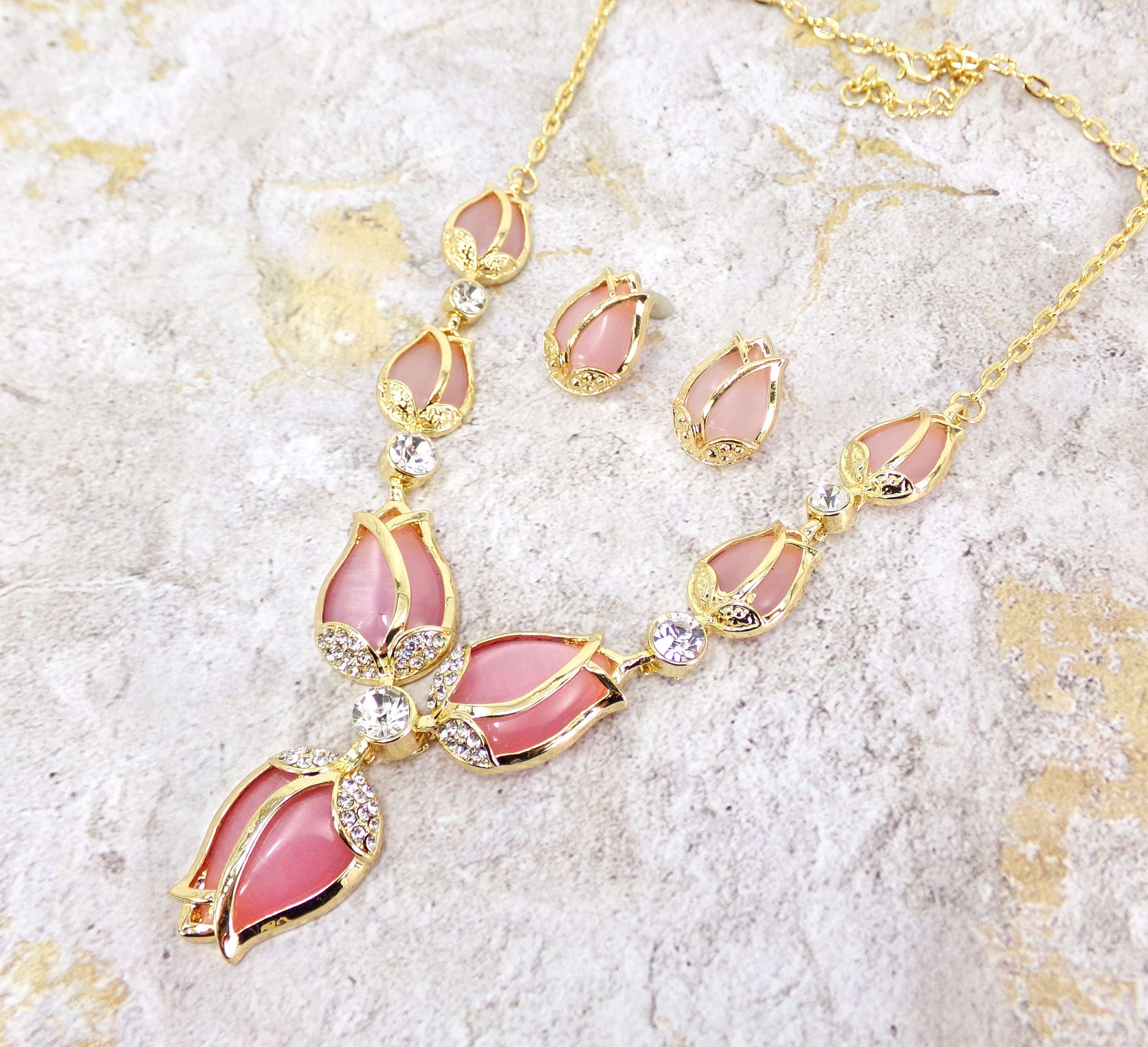 Pink Tulip Flower Statement Necklace and Earring Set. It is Created ...