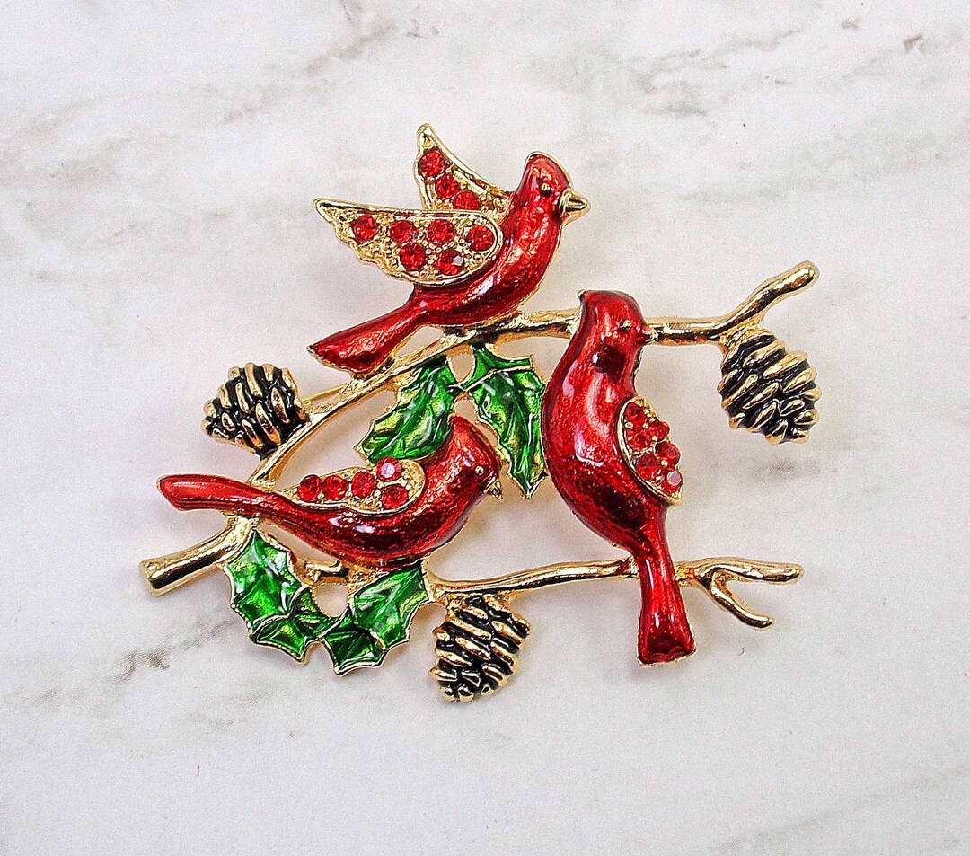 Red Cardinal Pin With Three Cardinals on Tree Branches. It is Created ...