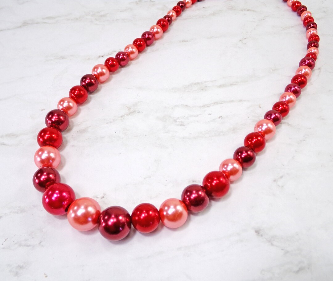Red Beaded Necklace Designed With All Round Red Beads in Light and Dark ...
