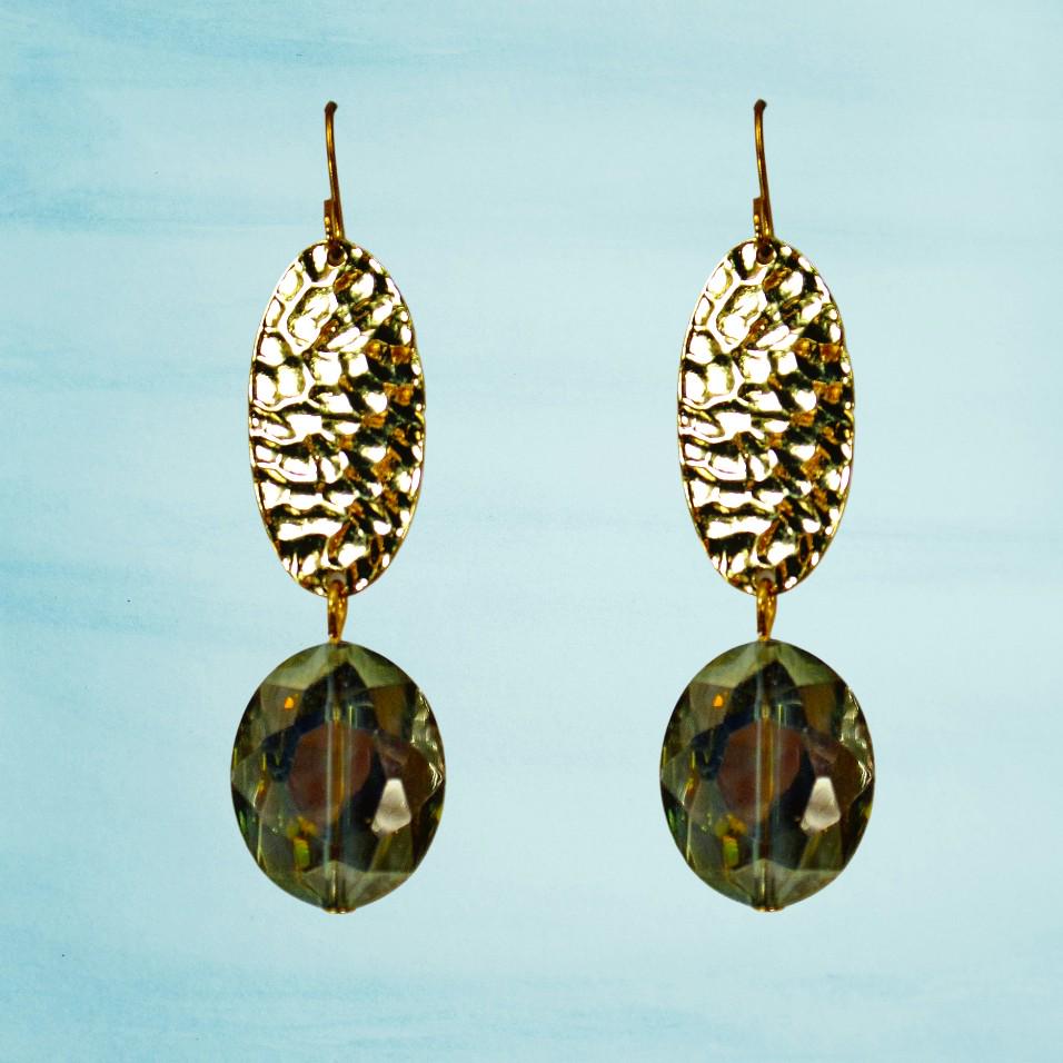 Green Glass Bead Earrings Designed With and Oval Glass Bead Suspended ...