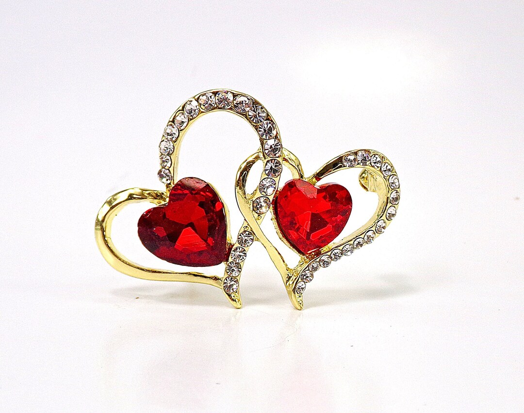 Red Crystal Double Heart Pin Created With Two Red Heart Shape Crystals ...