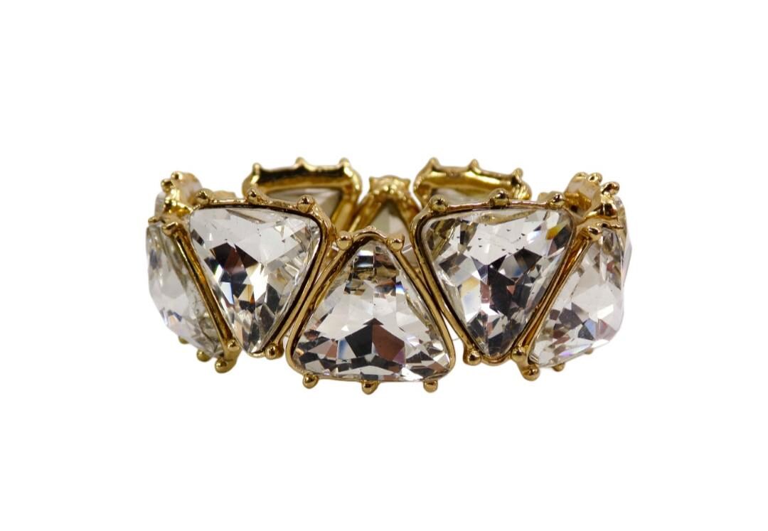Large Clear Crystal Stretch Bracelet With Triangle Shape Crystals Gold ...