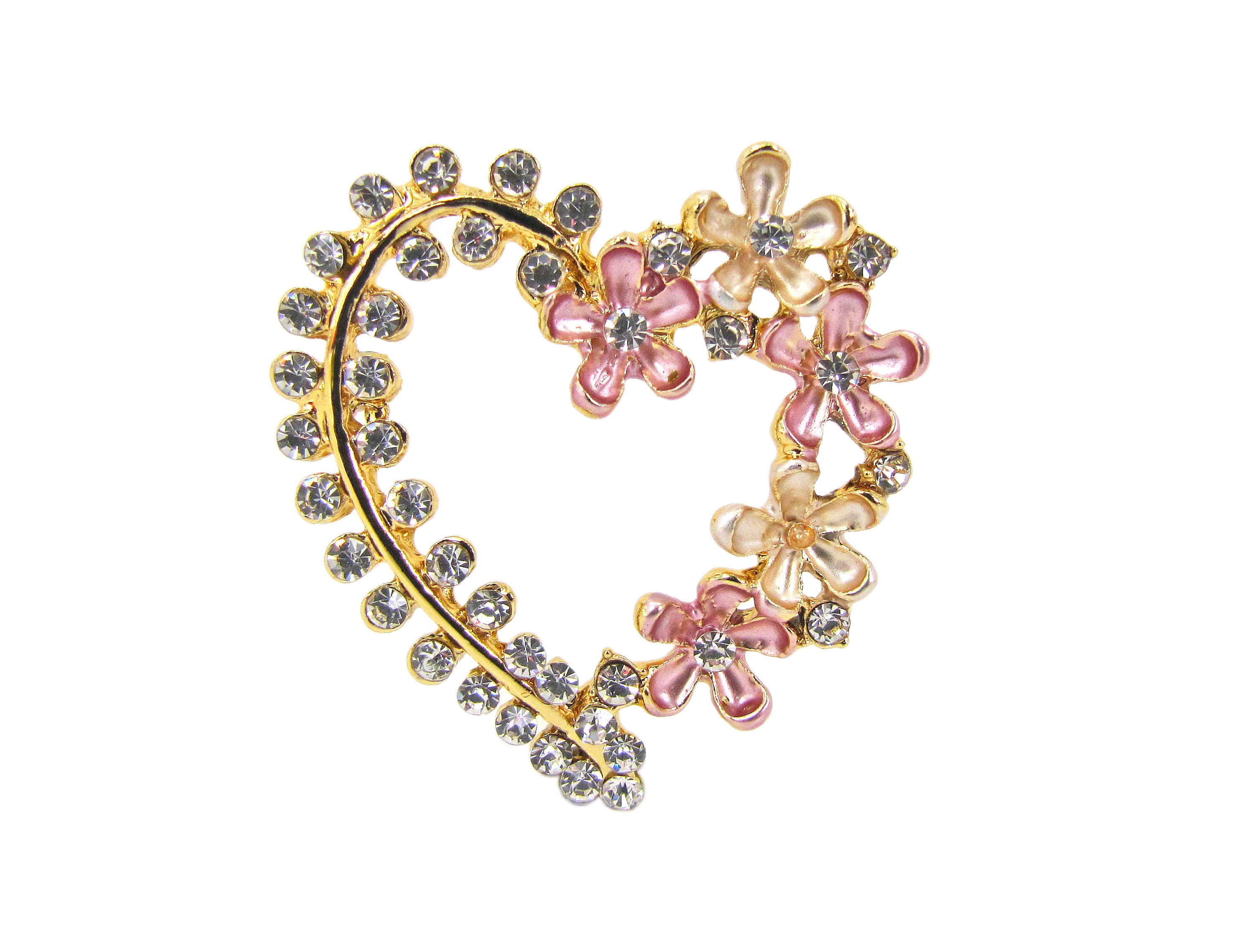 Heart Brooch Pin With Flowers & Crystals in Pink and Gold. All - Etsy UK