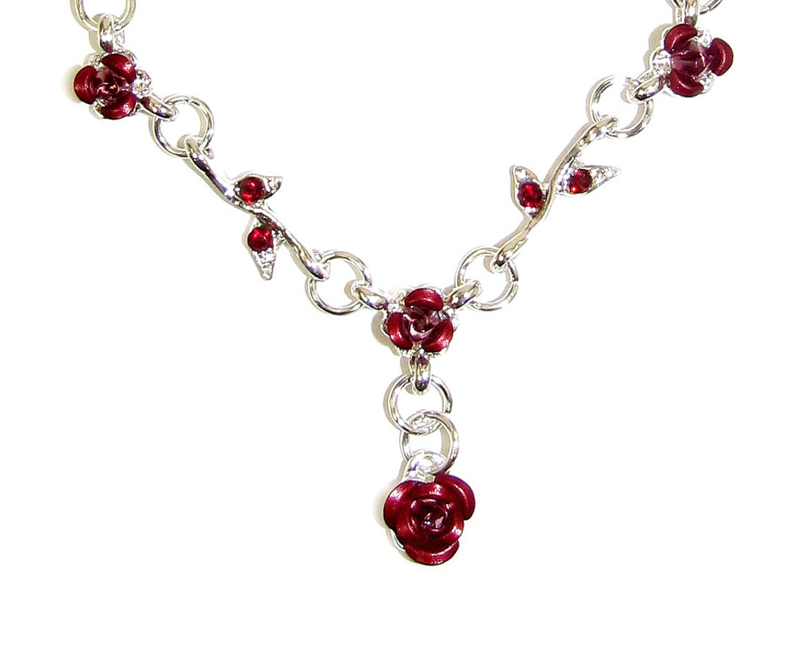 Precious Red Roses Y Necklace and Matching Earring Set With | Etsy