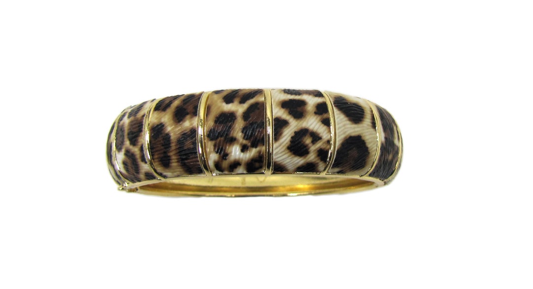 Animal Print Bangle Bracelet With Spring Back Hinge Opening in Gold ...