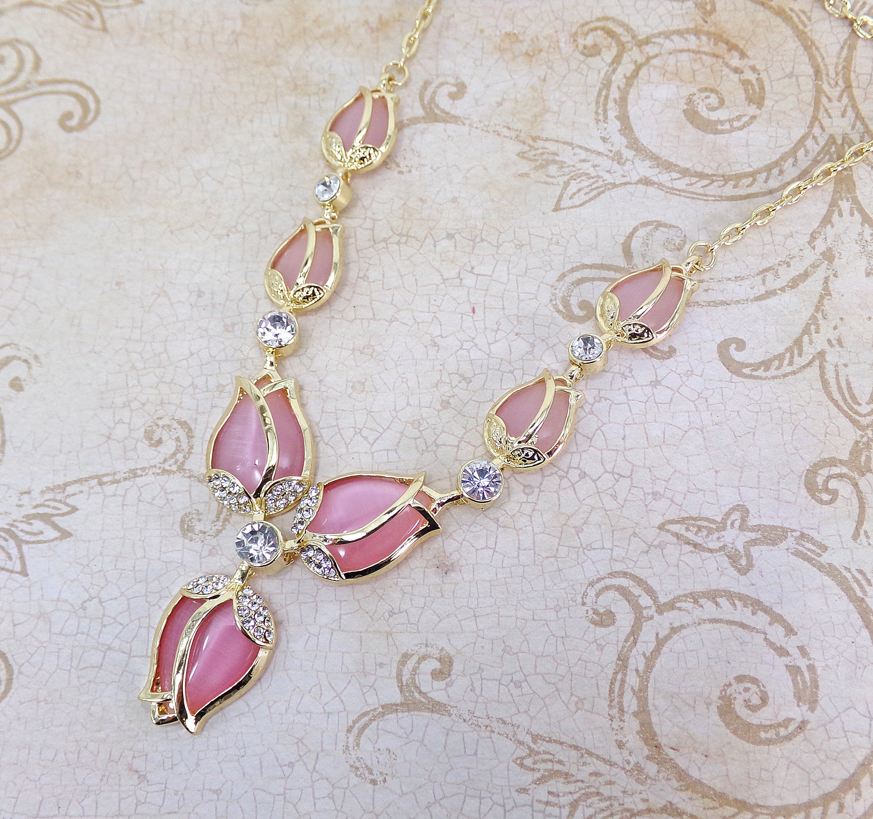 Pink Tulip Flower Statement Necklace and Earring Set. It is Created ...