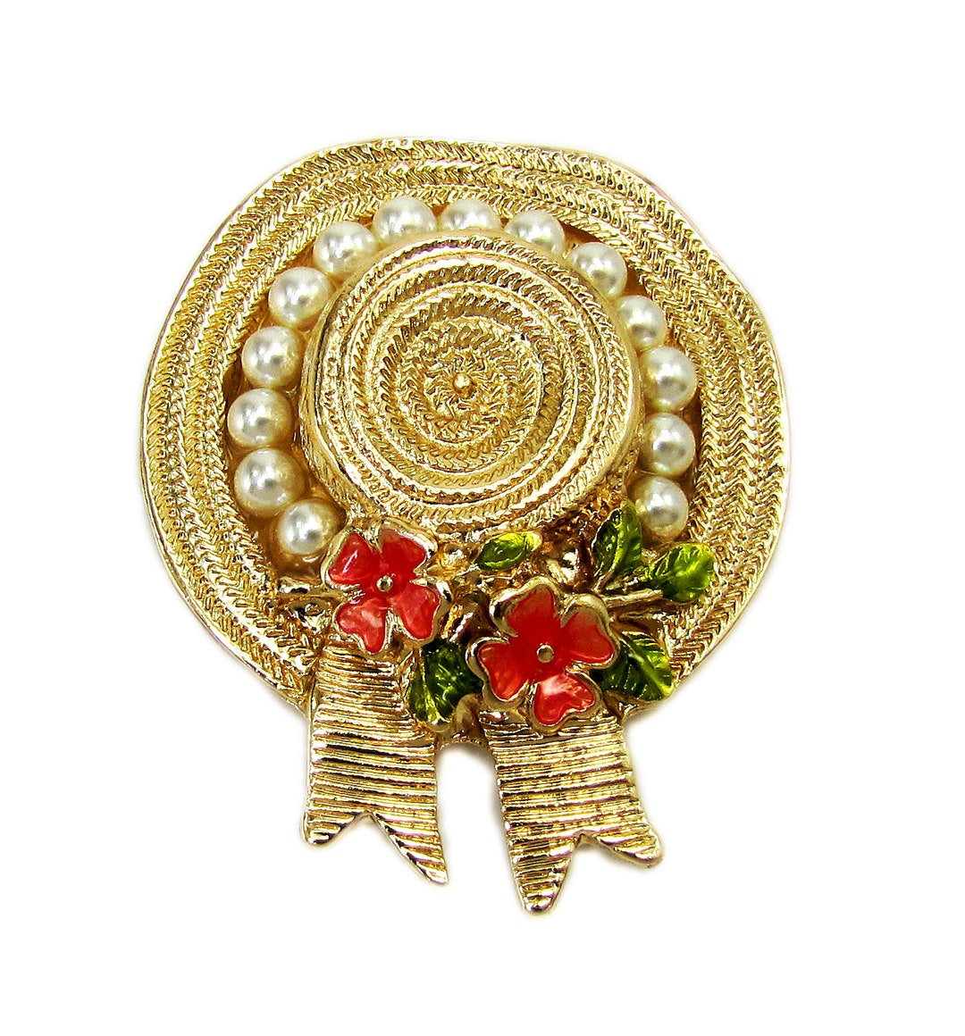 Ladies Sun Hat Pin Brooch Designed With White Faux Pearls Wrapped ...