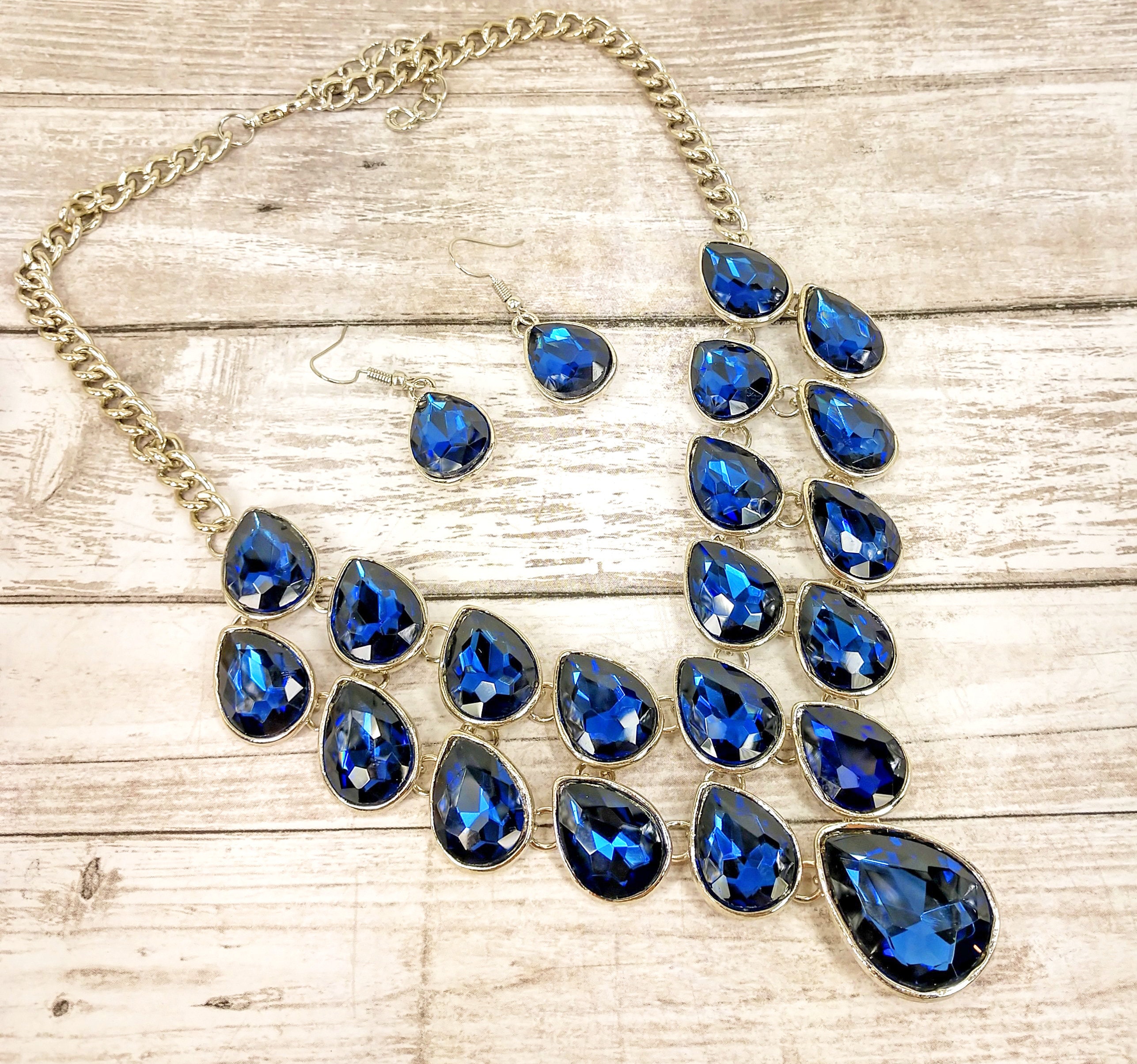 Blue Crystal Statement Necklace and Earring Set Created With Blue ...