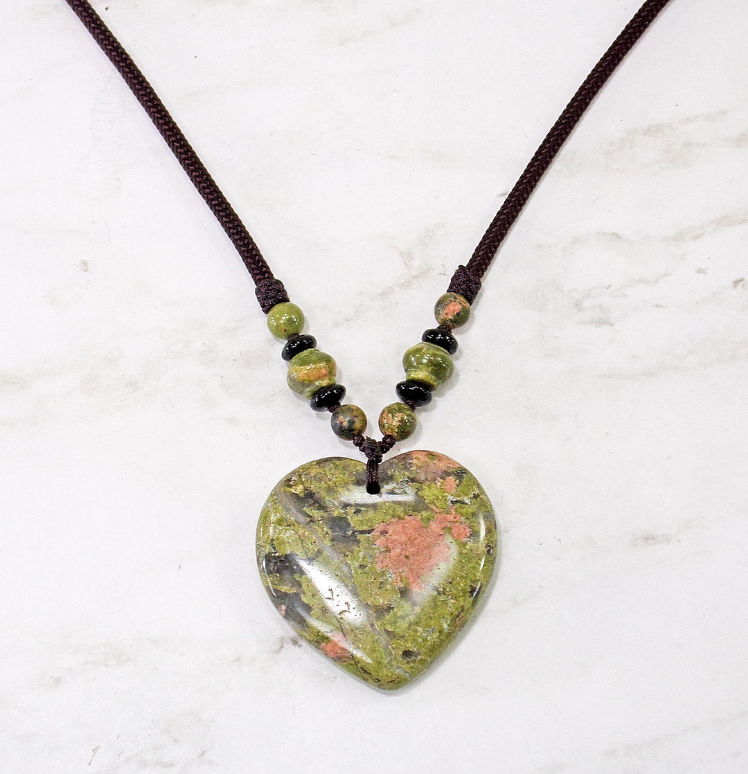 Large Light Yellow and White Heart Stone Pendant Necklace.attached to a ...