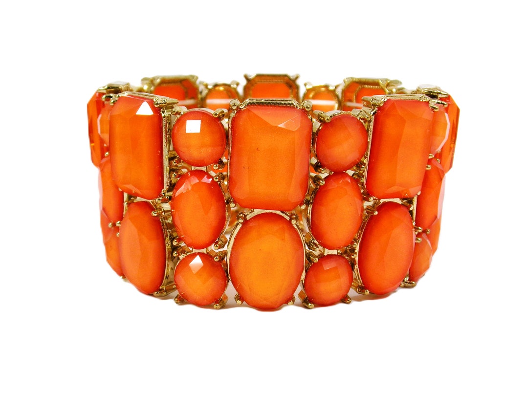 Beautiful Wide Orange Stretch Bracelet Designed With a Mix of Bead ...