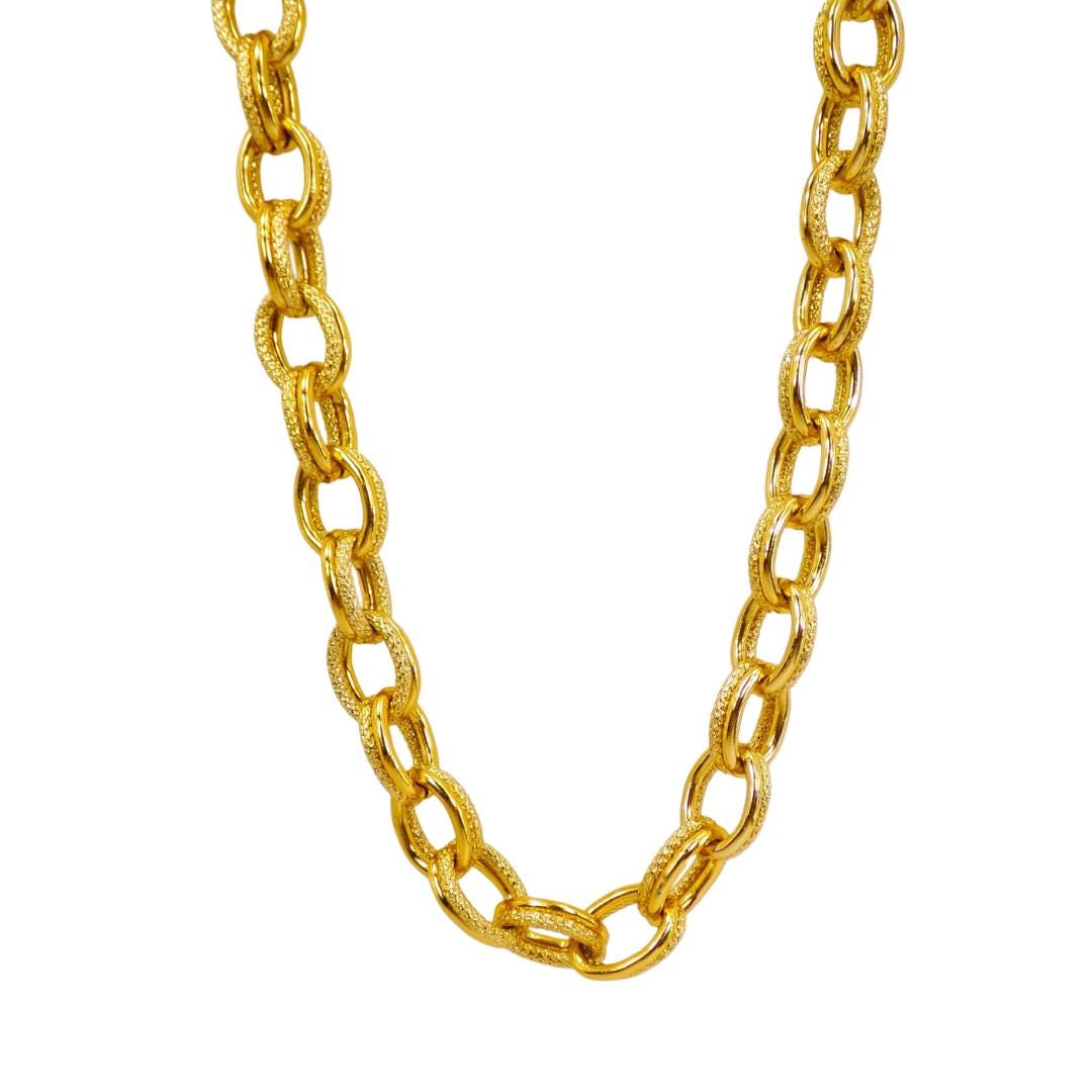 Gold Oval Link Chain Necklace With a Mix of Polished and Textured ...