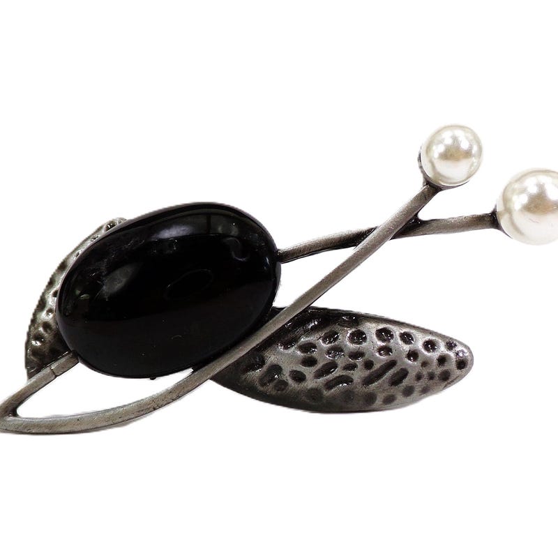 Black Beaded Leaf Brooch - Etsy