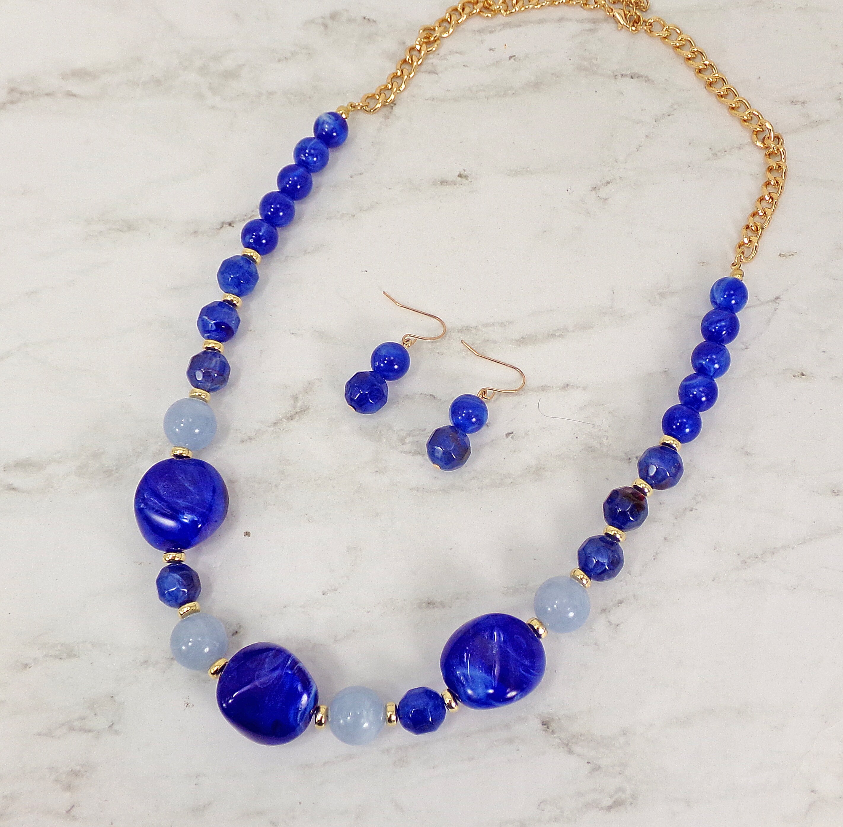 Blue Beaded Fashion Necklace and Earring Set Designed With a Mix of ...