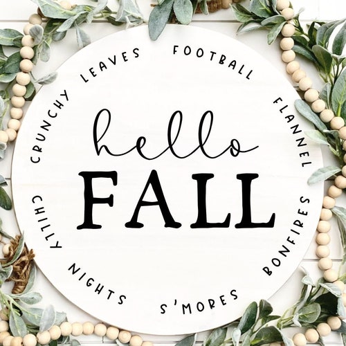 Hello Fall SVG Autumn Farmhouse Round Sign SVG Welcome SVG - Etsy
