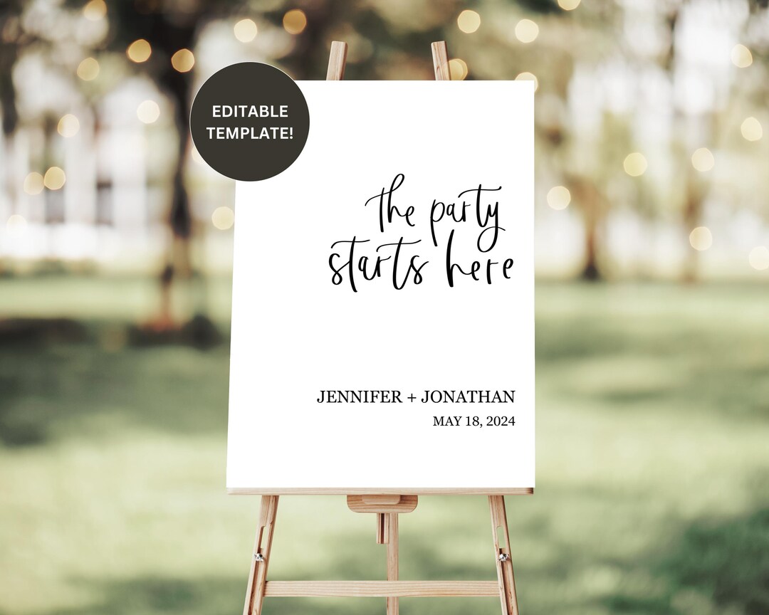 Editable Wedding Welcome Sign, Party Starts Here Welcome Sign, Simple ...