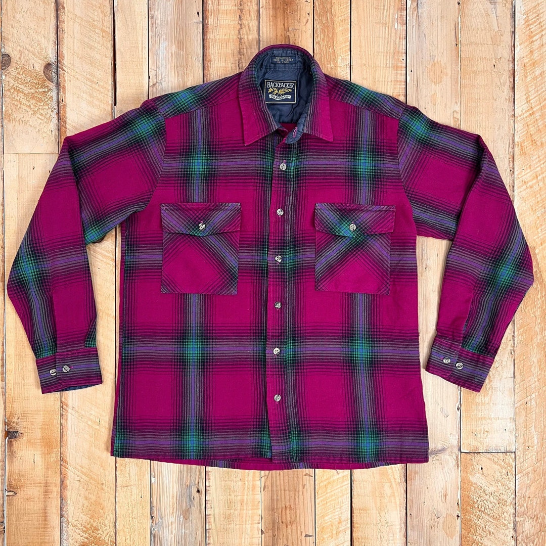 Vintage Plaid Flannel Shirt, Backpacker Outdoors, Magenta Plaid Shirt ...
