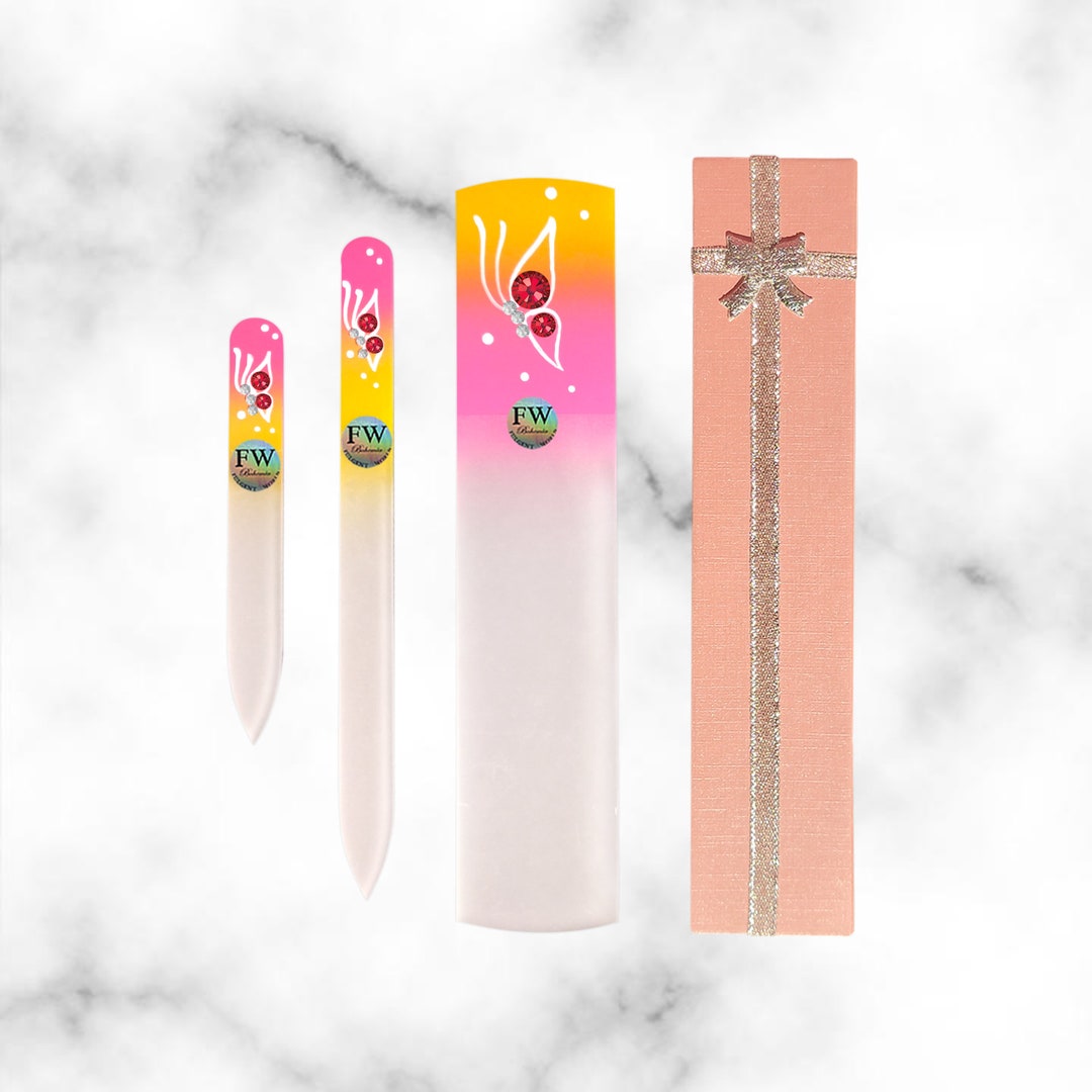 Gift Set Butterfly Glass Nail Files & Glass Foot File in PVC Case ...