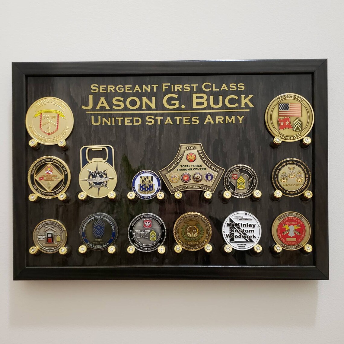 14ct Challenge Coin Display Personalized 9mm Bullet Casings Wall ...