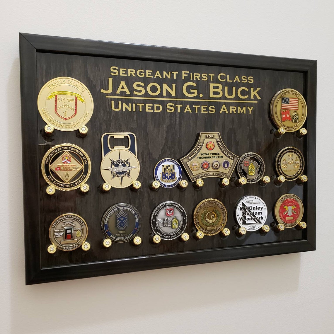 14ct Challenge Coin Display Personalized 9mm Bullet Casings Wall ...