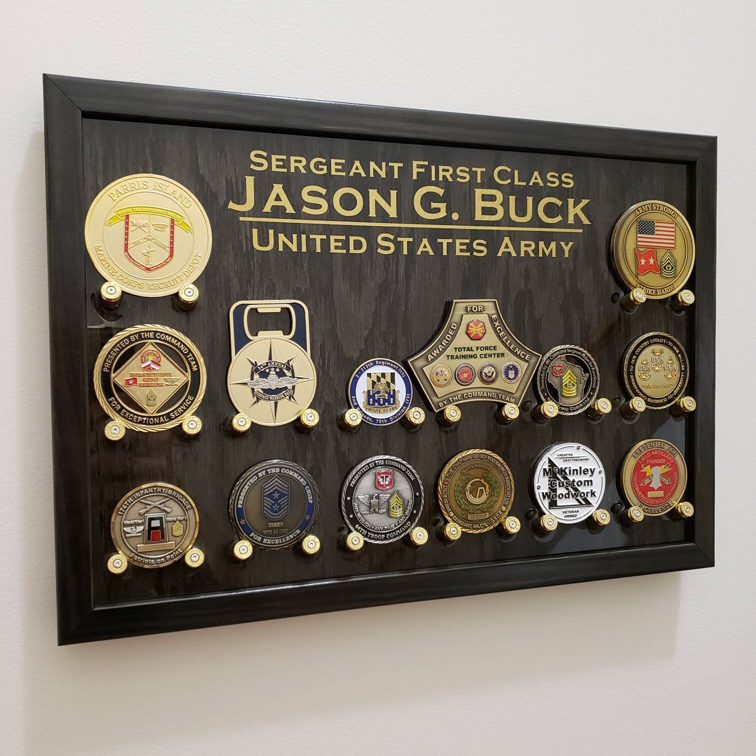 14ct Challenge Coin Display Personalized 9mm Bullet Casings Wall ...