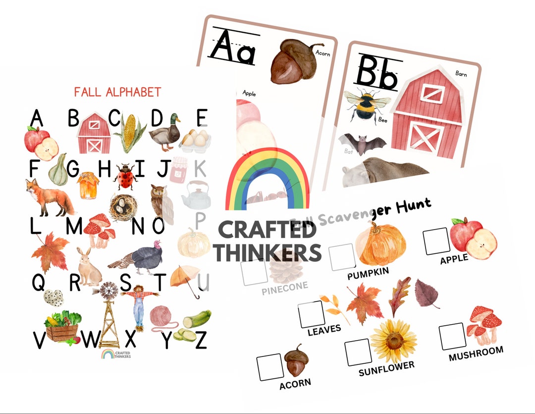 Fall Bundle, Alphabet Poster, Flashcards, Scavenger Hunt, Digital ...