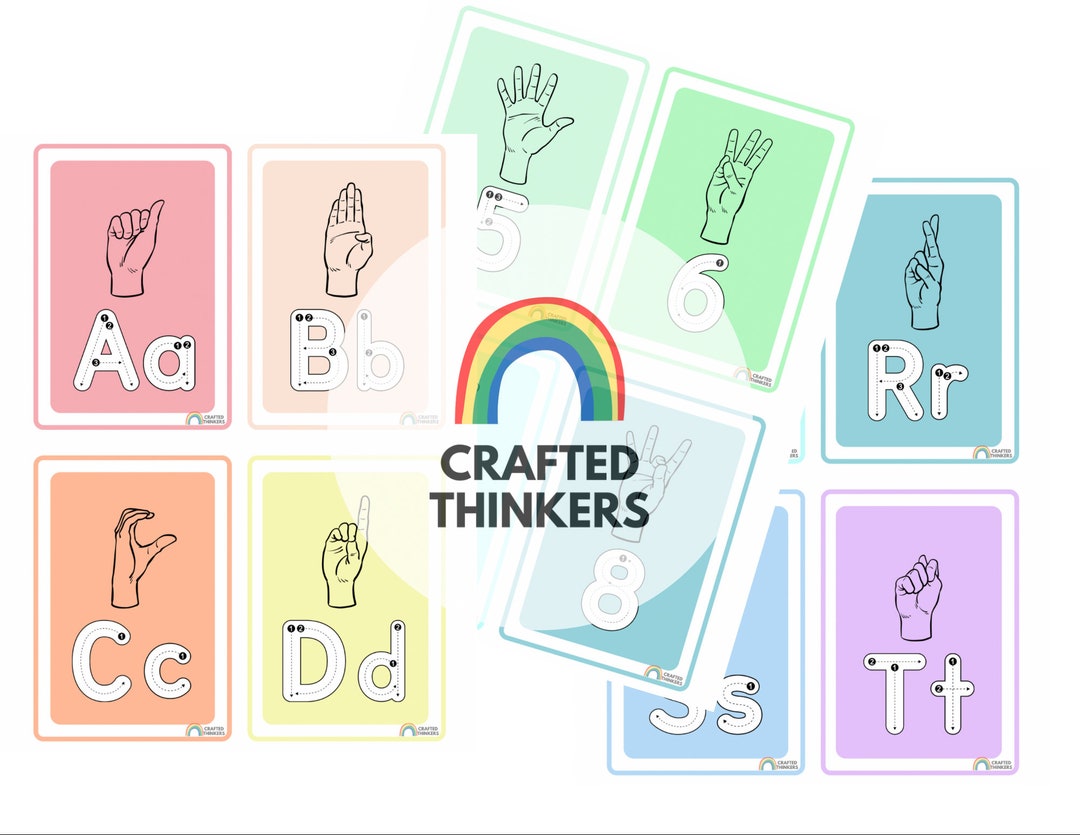 ASL Alphabet & Number Flash Card Bundle, Handwriting, Digital ...
