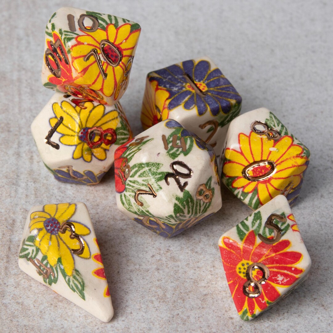 Kintsugi Ceramic Polyhedral Dice (full Set) Retro Flower - Etsy