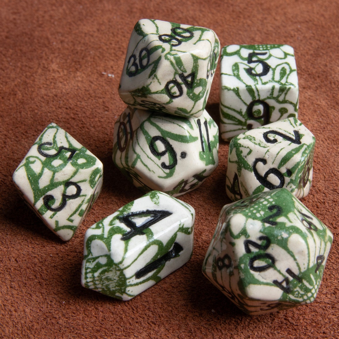 Ceramic Polyhedral Dice full Set Green Sunflowers - Etsy