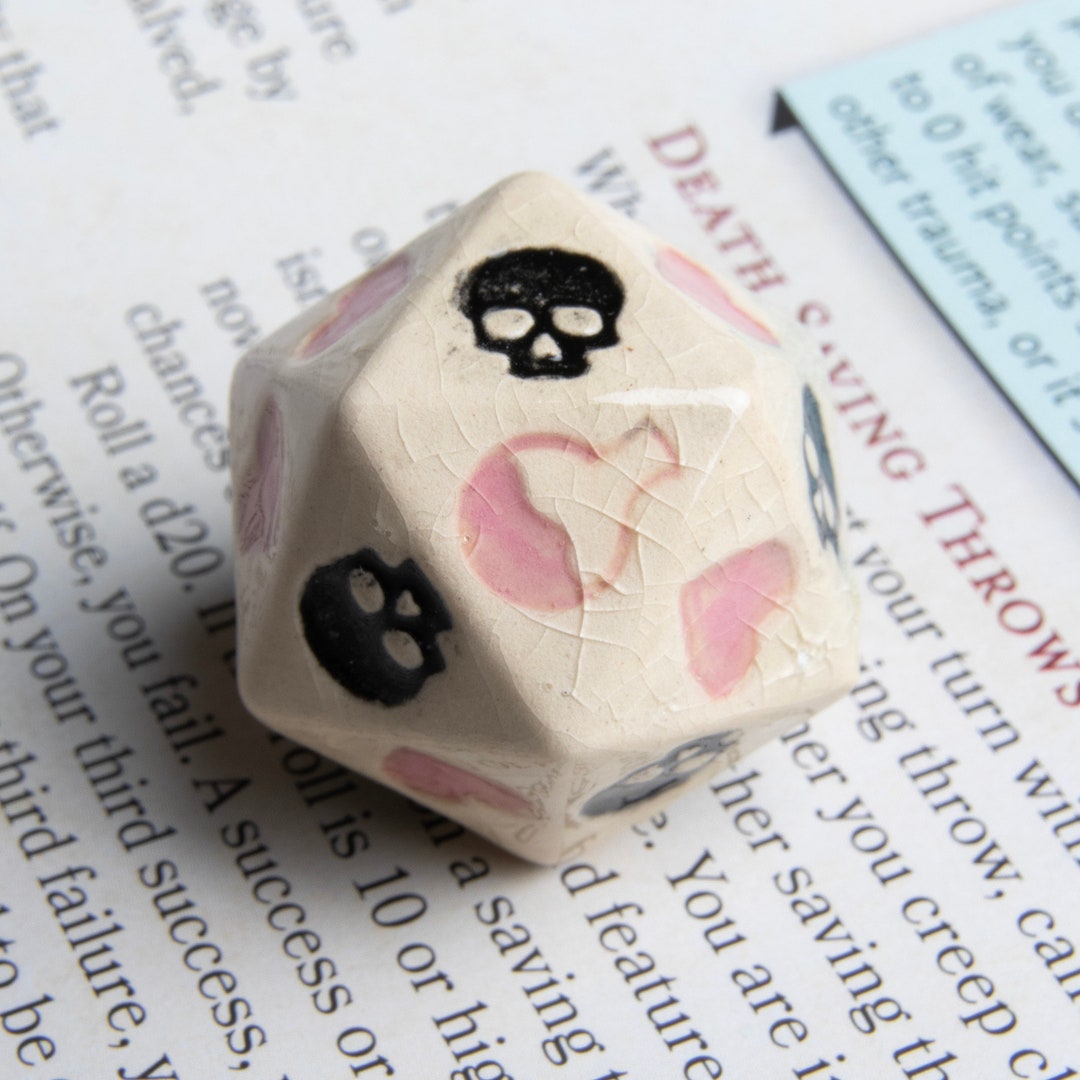 Ceramic Death Save Die D20 Pink & Black Crackle - Etsy