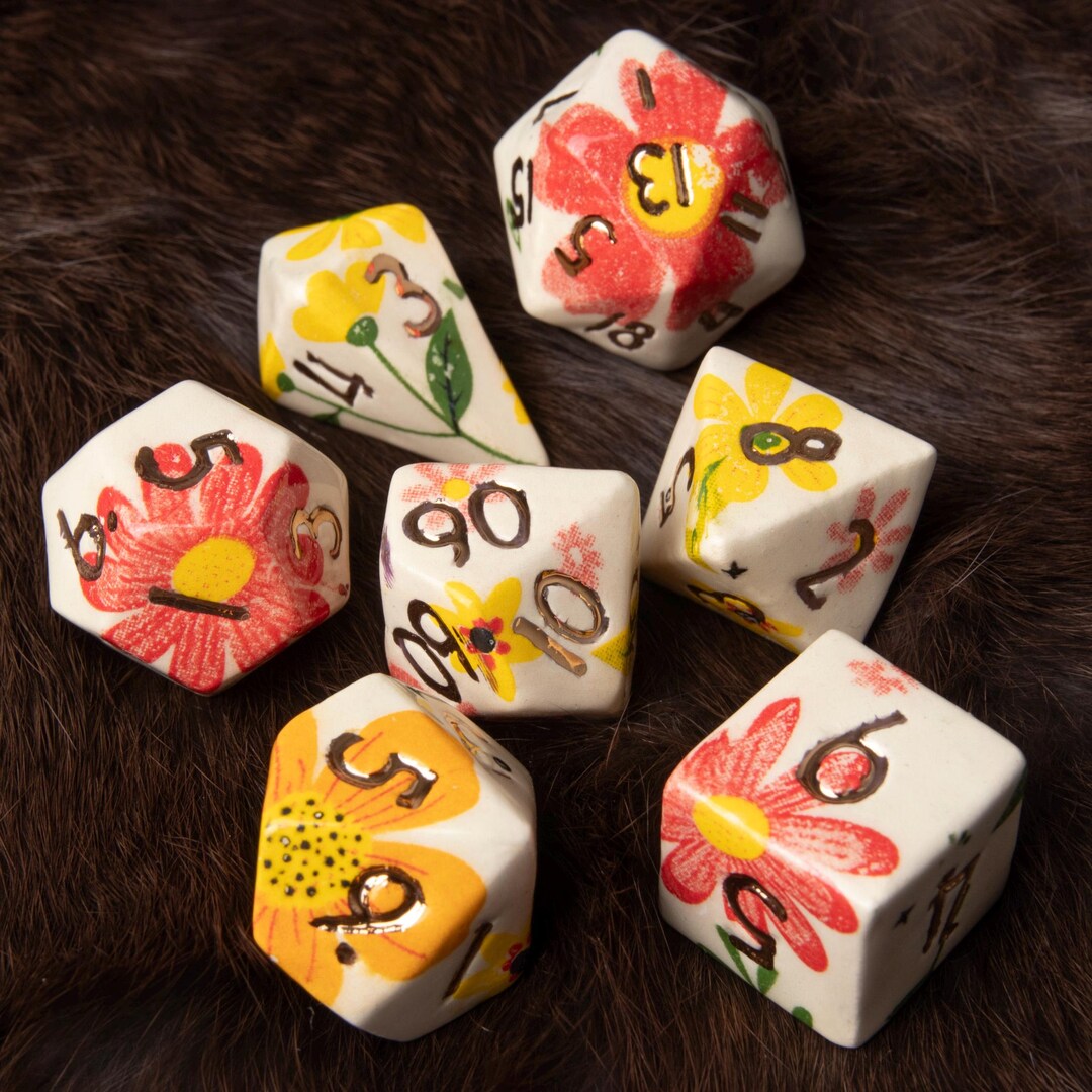 Kintsugi Ceramic Polyhedral Dice full Set Flower Garden - Etsy